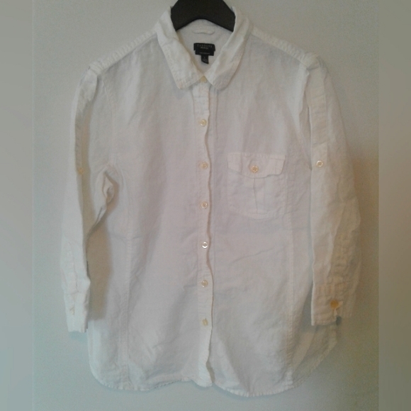 Talbots | Tops | Talbots Pure Irish Linen Shirt Blouse Top White Button ...